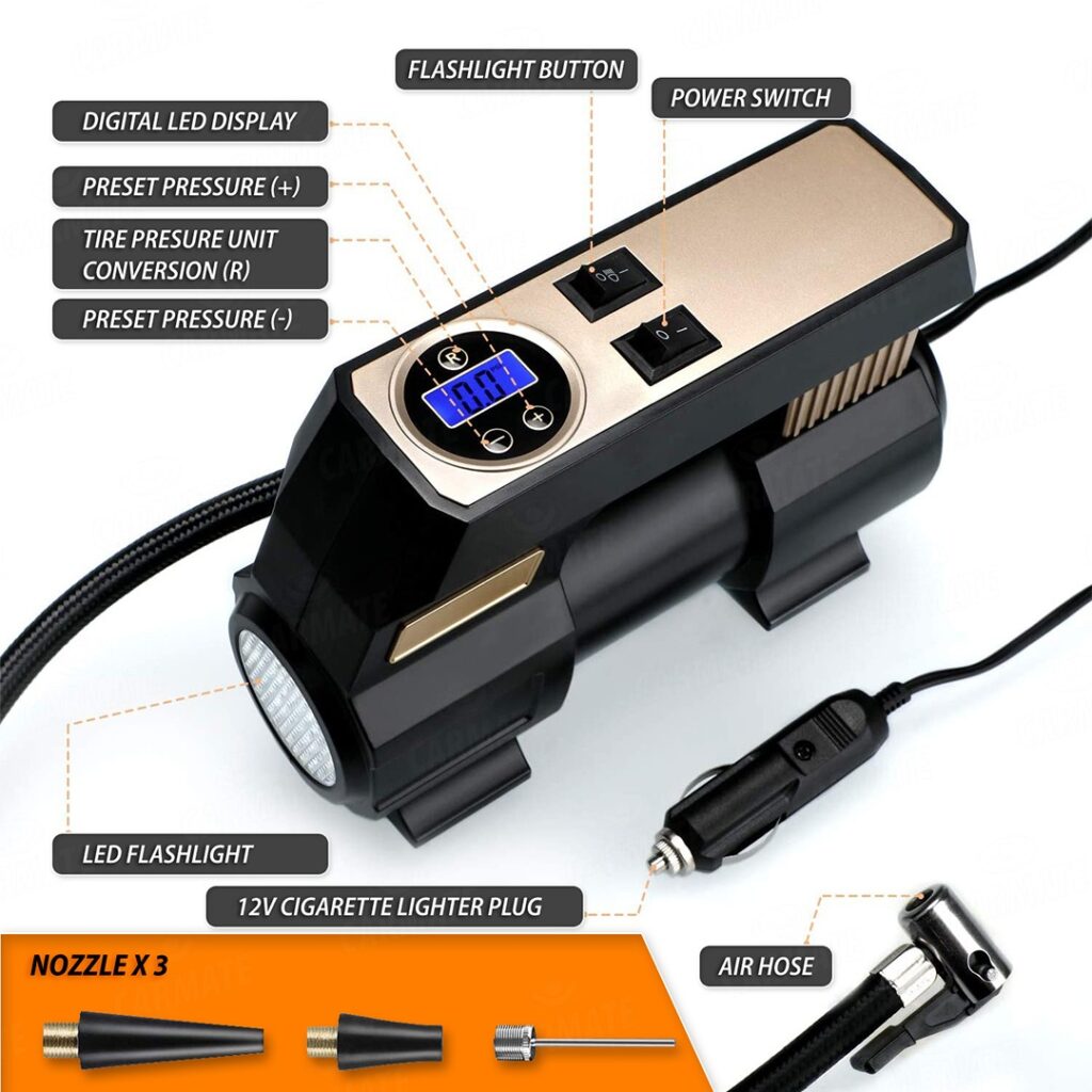 Carmate - Digital Tyre Inflater - 100 psi Tyre Air Pump for Car & Bike